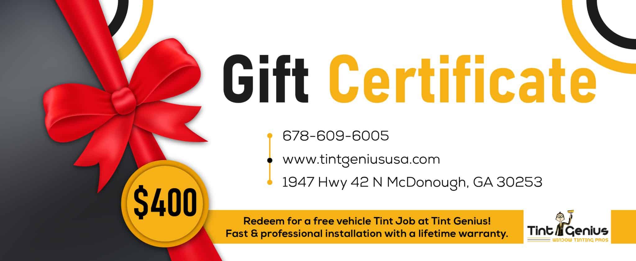 Window Tint Film Installations | Gift Certificates
